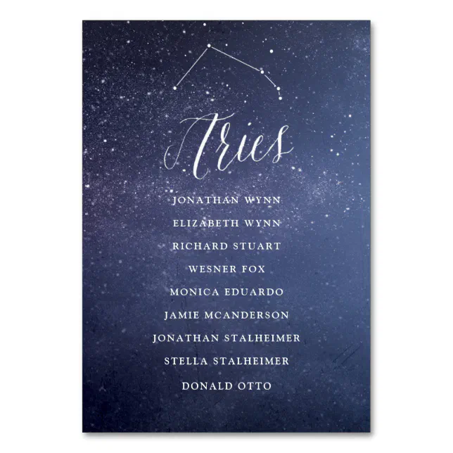 Stars Celestial Wedding Seating Chart Card Aries | Zazzle