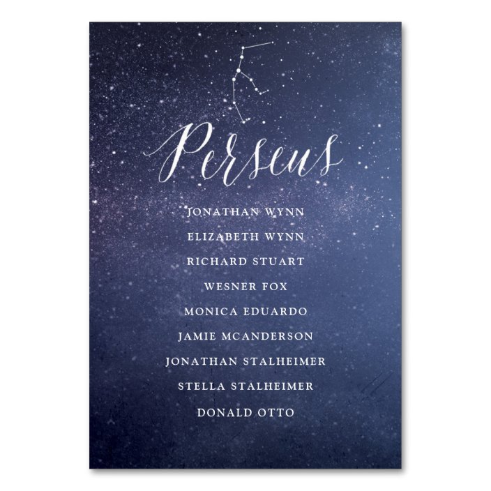 Stars Galaxy Wedding Seating Chart Card Perseus | Zazzle.com