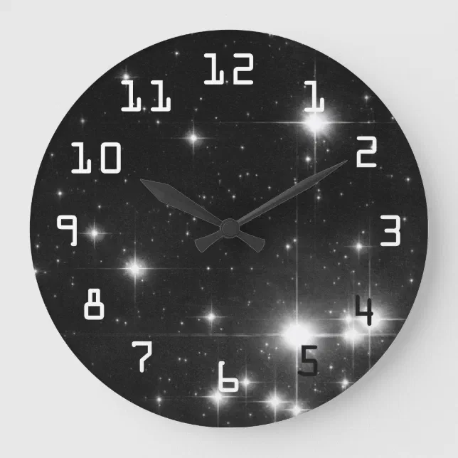 Stars in Deep Space Black and White Large Clock | Zazzle
