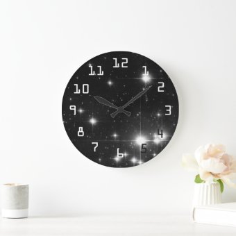 Stars in Deep Space Black and White Large Clock | Zazzle