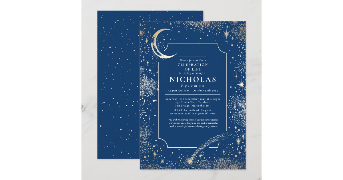 Stars In Loving Memory Funeral Remembrance Service Invitation | Zazzle