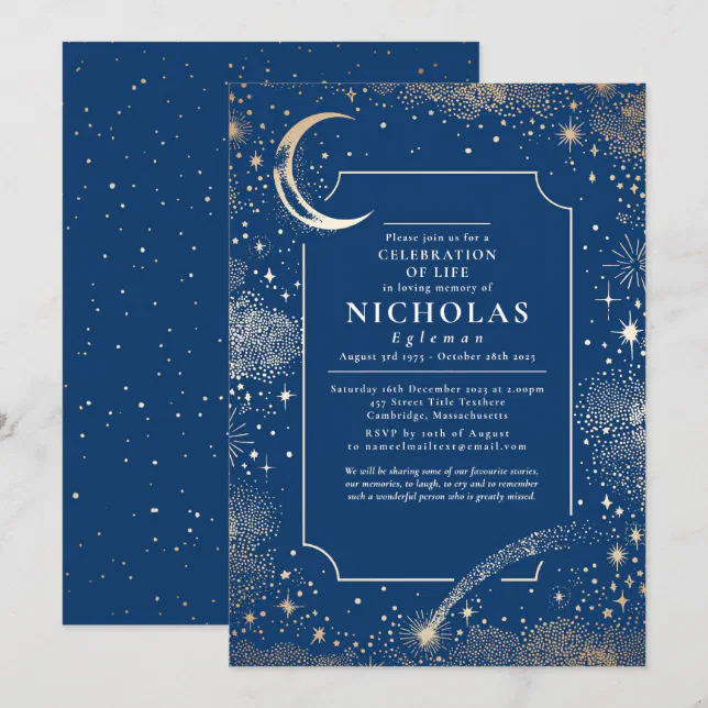 Stars In Loving Memory Funeral Remembrance Service Invitation | Zazzle