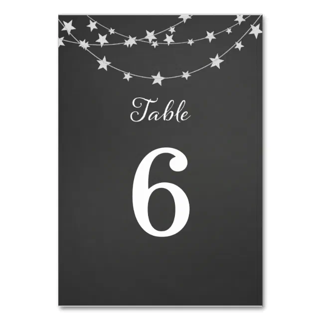 Stars Lights String Wedding Table Number Card | Zazzle