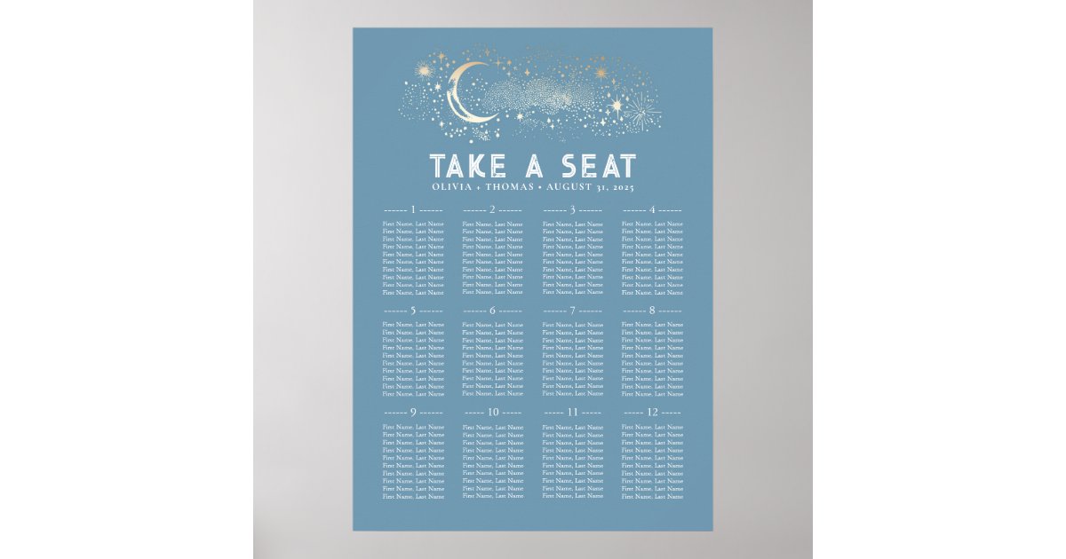 Stars Moon Celestial Wedding Seating Chart | Zazzle