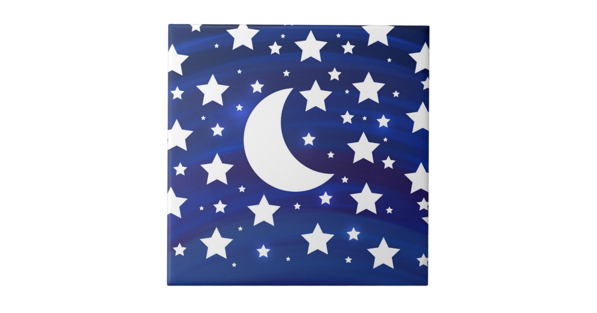 Stars, moon, night sky ceramic tile | Zazzle