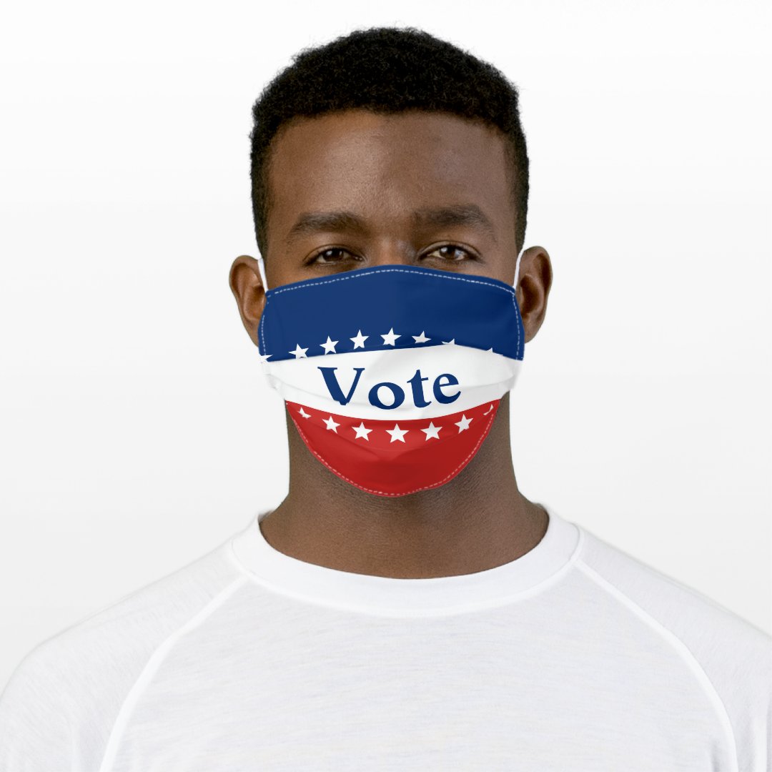 Stars on Red White and Blue Vote Adult Cloth Face Mask | Zazzle