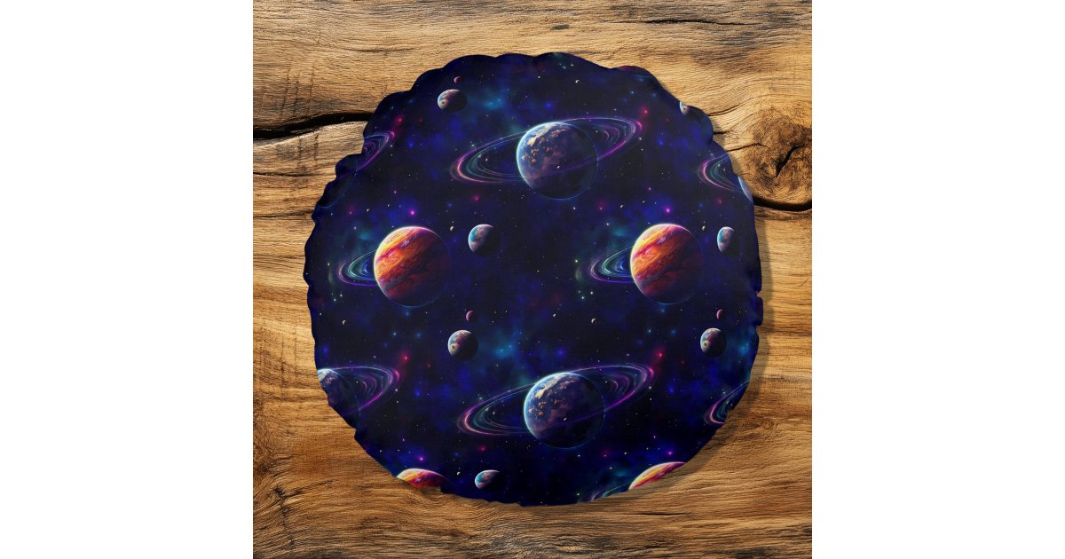Stars, Planets, Galaxy, Outer space Themed Round Pillow | Zazzle