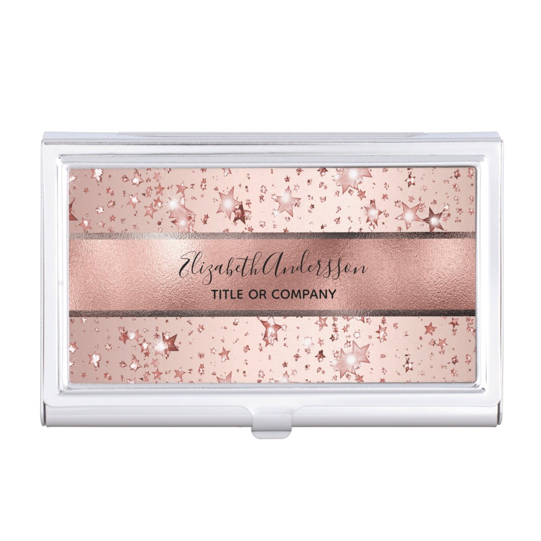 Stars rose gold pink metallic elegant modern business card case | Zazzle