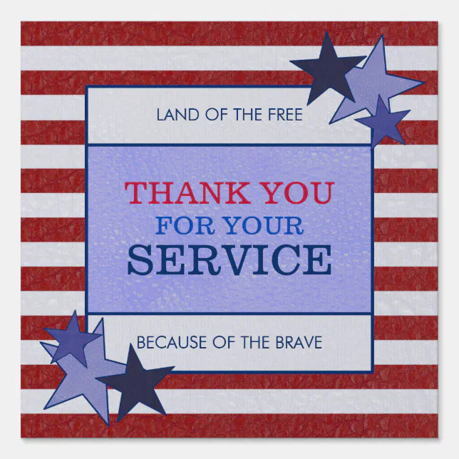 Stars Stripes Leather Patriotic Veteran Thank You Sign | Zazzle