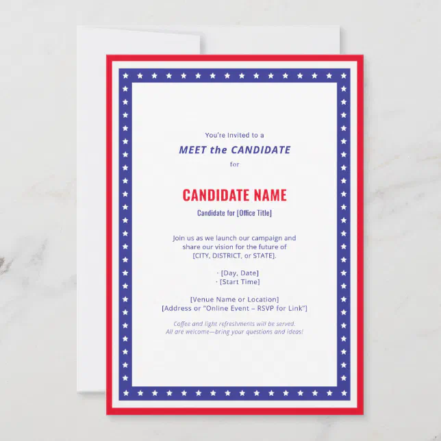 Stars & Stripes Meet the Candidate Political Event Invitation | Zazzle