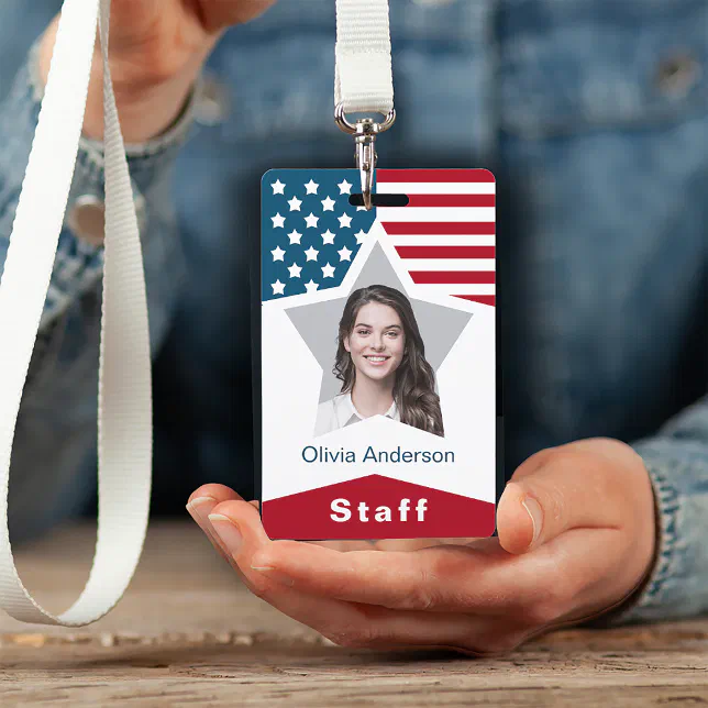 Stars Stripes Red White Blue Staff Photo Badge | Zazzle