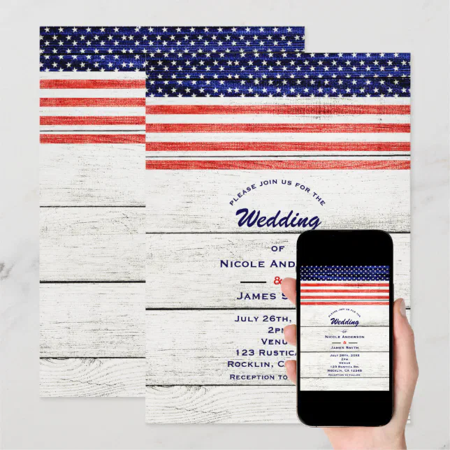 Stars & Stripes White Rustic Wood Patriotic Party Invitation | Zazzle
