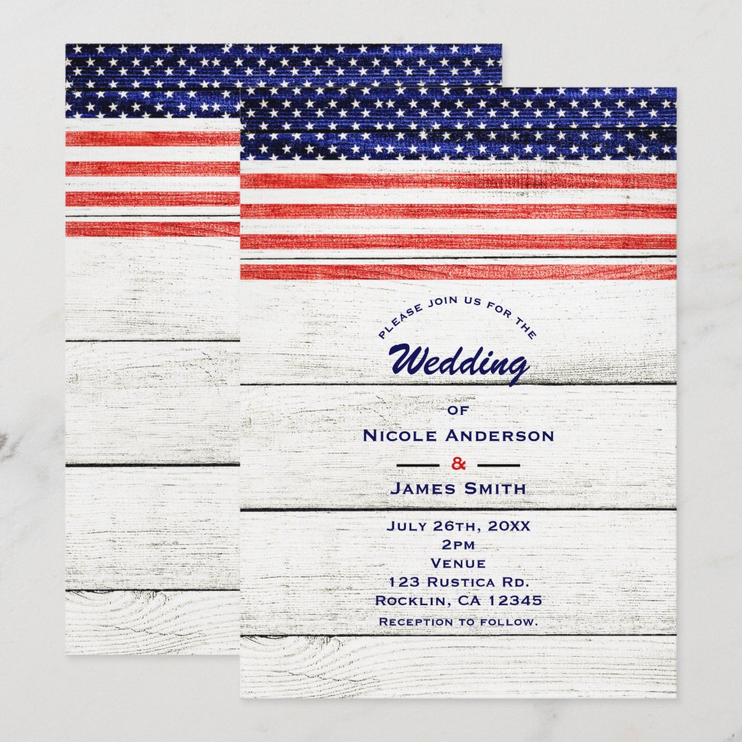 Stars & Stripes White Rustic Wood Patriotic Party Invitation | Zazzle