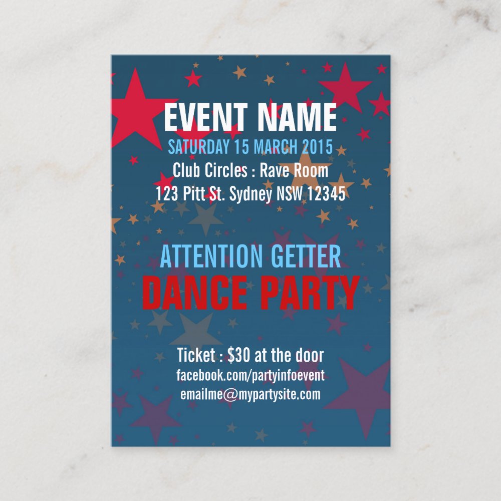 Starstruck Mega Stars Event Party Mini Flyers Business Card - Snuggle ...