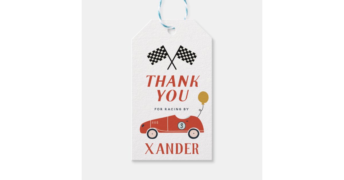 Start Your Engines Race Car Birthday Thank You Gift Tags | Zazzle