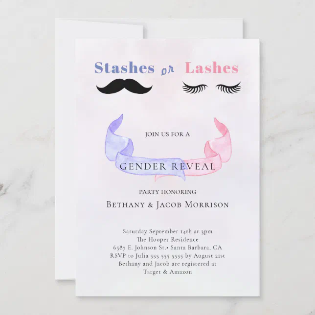 Stashes or Lashes Gender Reveal Baby Shower Invitation | Zazzle