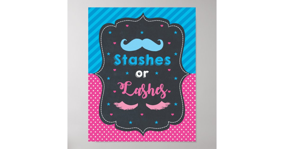 Stashes or Lashes Gender Reveal Baby Shower Sign | Zazzle