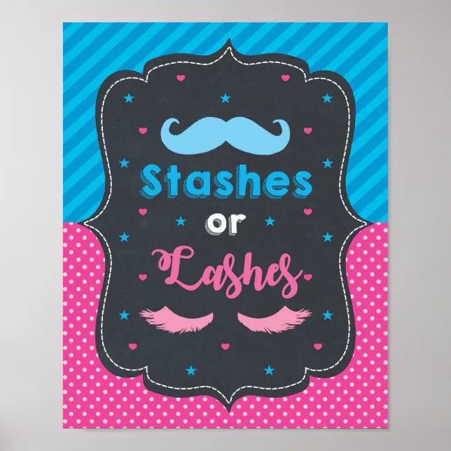 Stashes or Lashes Gender Reveal Baby Shower Sign | Zazzle
