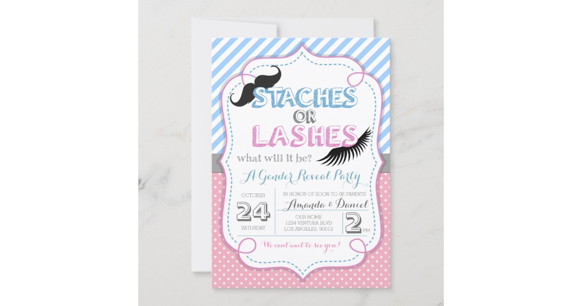 Stashes or Lashes Gender Reveal Invitation | Zazzle