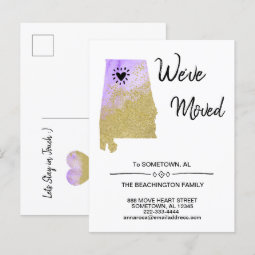 STATE ALABAMA - Glitter Moving New Address AL Announcement Postcard ...