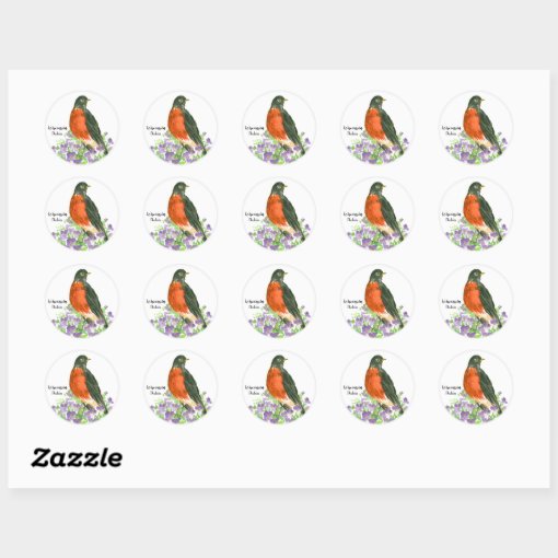 State Bird of Wisconsin Robin Wood Violet Classic Round Sticker | Zazzle