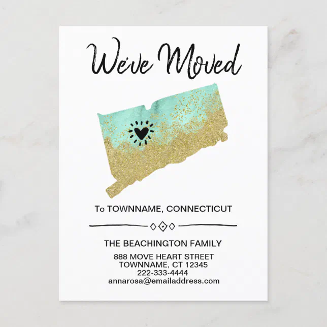 STATE CONNECTICUT || New Address - Moving Announcement Postcard | Zazzle