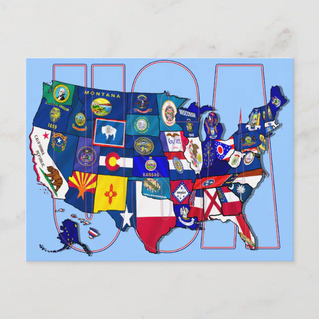 State Flags Map USA United States Flag Postcard | Zazzle
