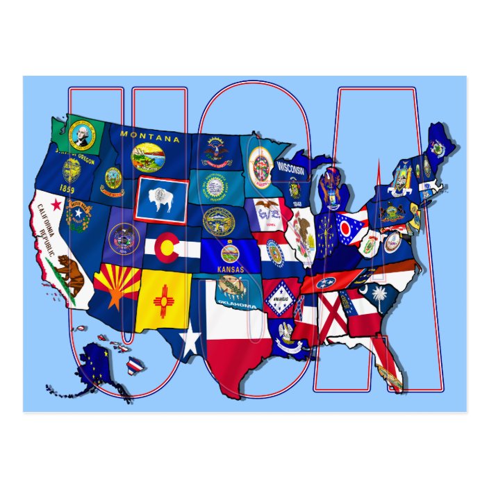 State Flags Map USA United States Flag Postcard | Zazzle.com