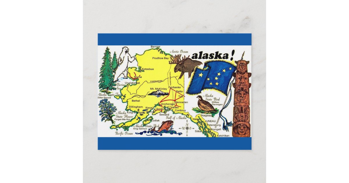 State of Alaska Map Postcard | Zazzle