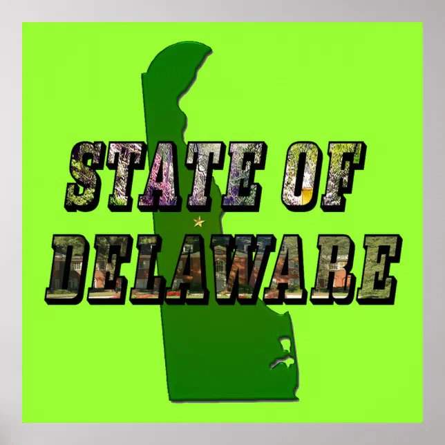 State of Delaware Picture Text & Map Outline Poster | Zazzle