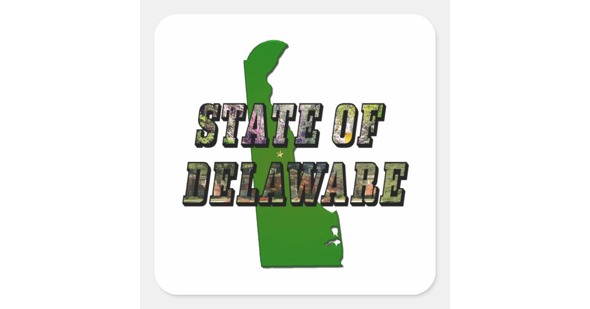 State of Delaware Picture Text & Map Outline Square Sticker | Zazzle