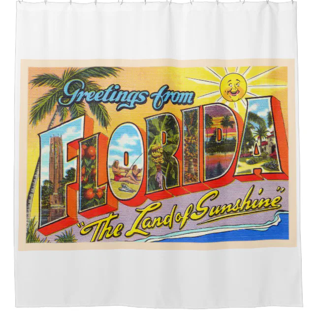 State of Florida FL Vintage Large Letter Postcard Shower Curtain | Zazzle