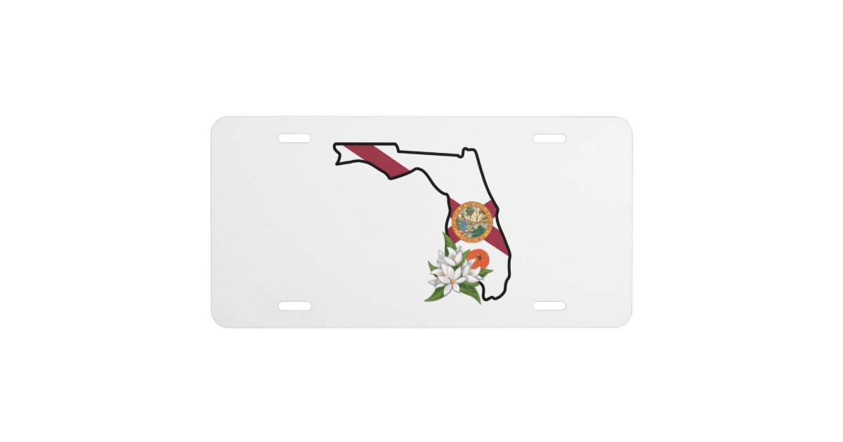 State of Florida Flag &State Flower Orange Blossom License Plate | Zazzle