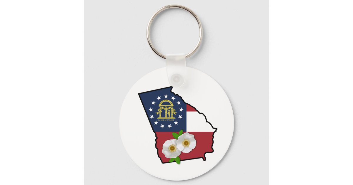 State of Georgia Flag with State Flower Cherokee R Keychain | Zazzle