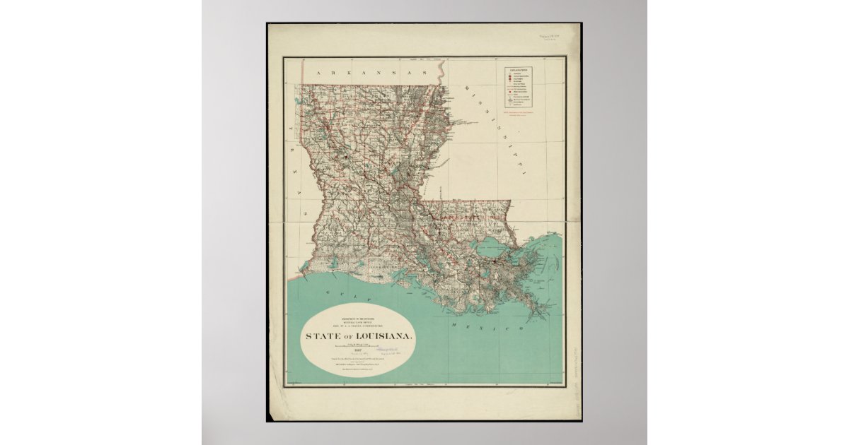 State of Louisiana Vintage Map Poster | Zazzle