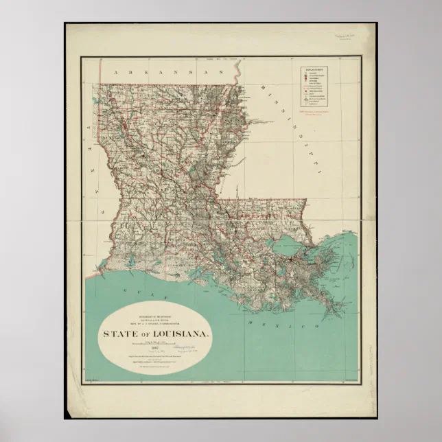 State of Louisiana Vintage Map Poster | Zazzle