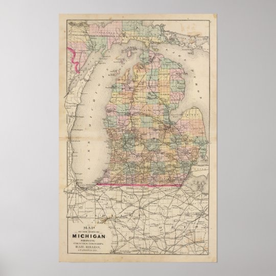 State of Michigan Atlas Map Poster | Zazzle.com