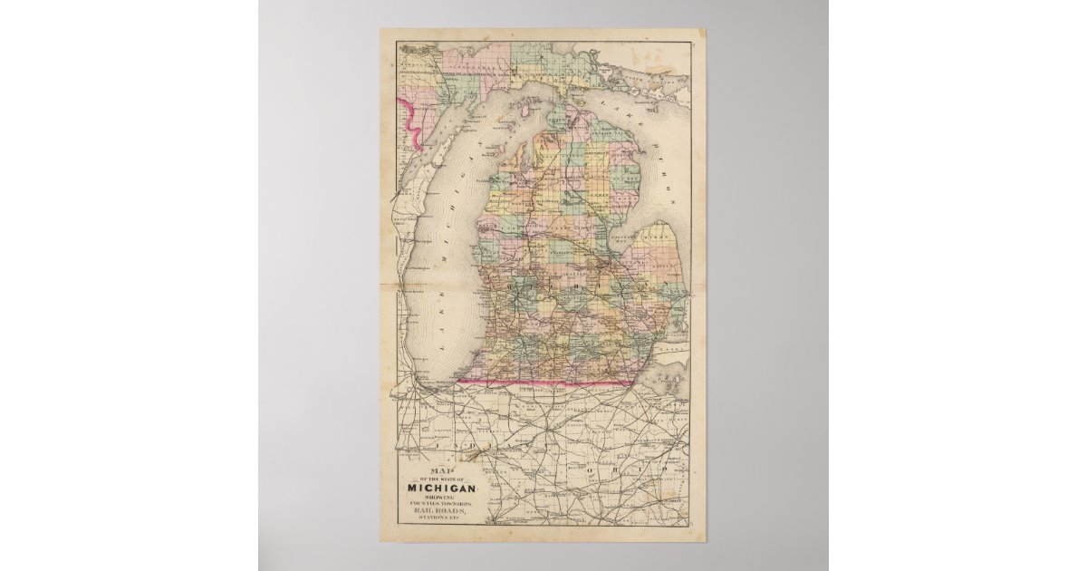 State of Michigan Atlas Map Poster | Zazzle