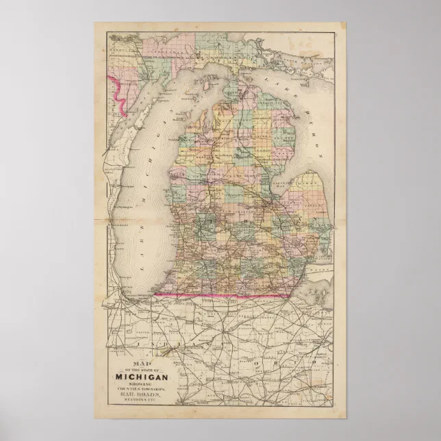 State of Michigan Atlas Map Poster | Zazzle