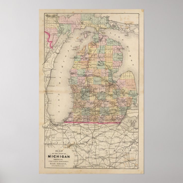 State of Michigan Atlas Map Poster | Zazzle
