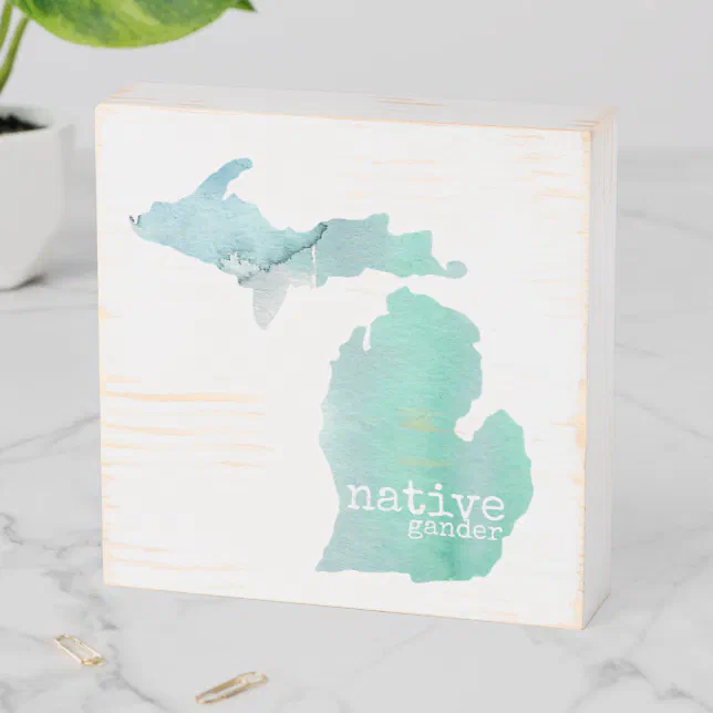 State of Michigan Green Blue Watercolor Filled Wooden Box Sign | Zazzle