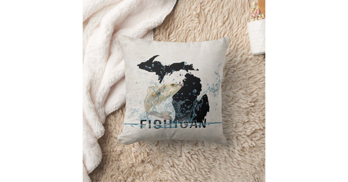State of Michigan With Big Fish Throw Pillow | Zazzle