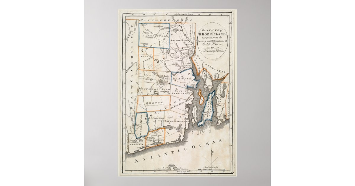 State of Rhode Island Vintage Map Poster | Zazzle