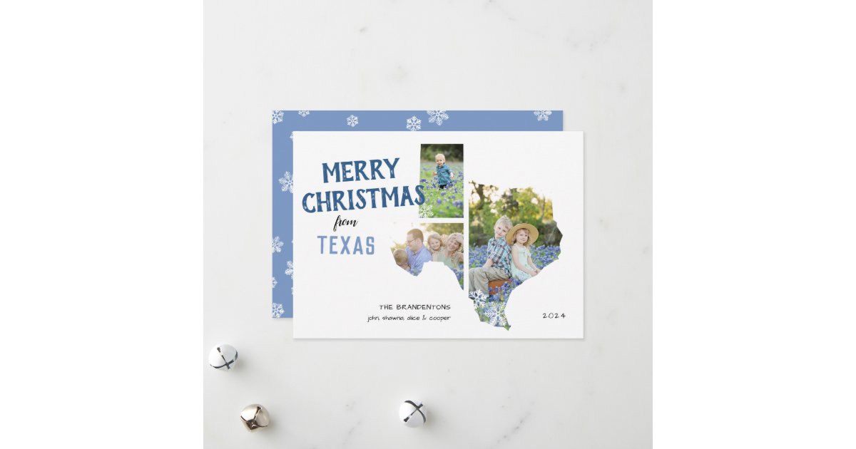 State of Texas Three Photo Christmas Holiday Card | Zazzle