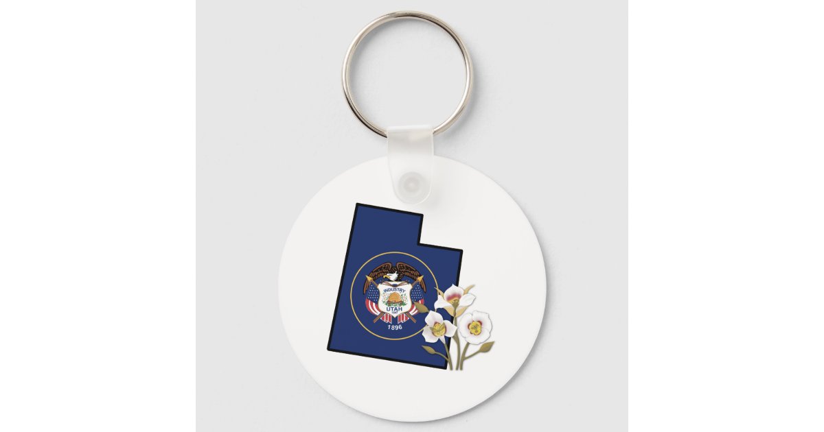 State of Utah Flag with State Flower Mesa Lily Keychain | Zazzle