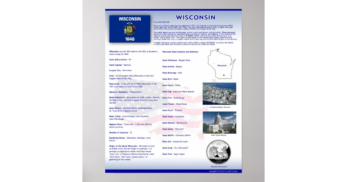 State of Wisconsin, WI Posters | Zazzle