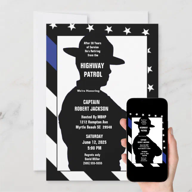 State Trooper Flag Blue Line Retirement Party Invitation | Zazzle