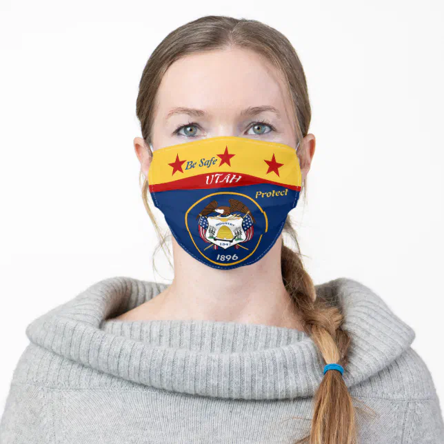 State Utah Flag on Gold Red Adult Cloth Face Mask | Zazzle