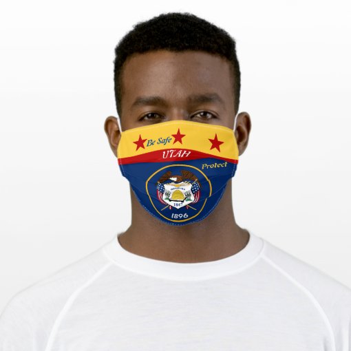 State Utah Flag on Gold Red Adult Cloth Face Mask | Zazzle