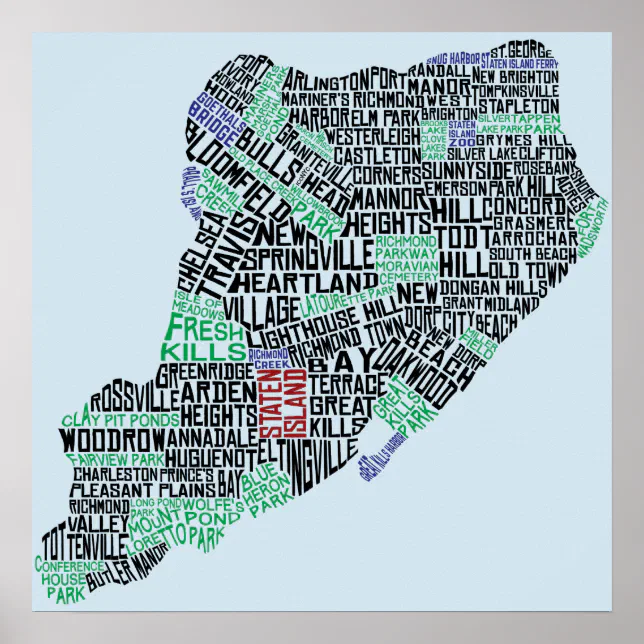 Staten Island, New York Map Art Poster | Zazzle